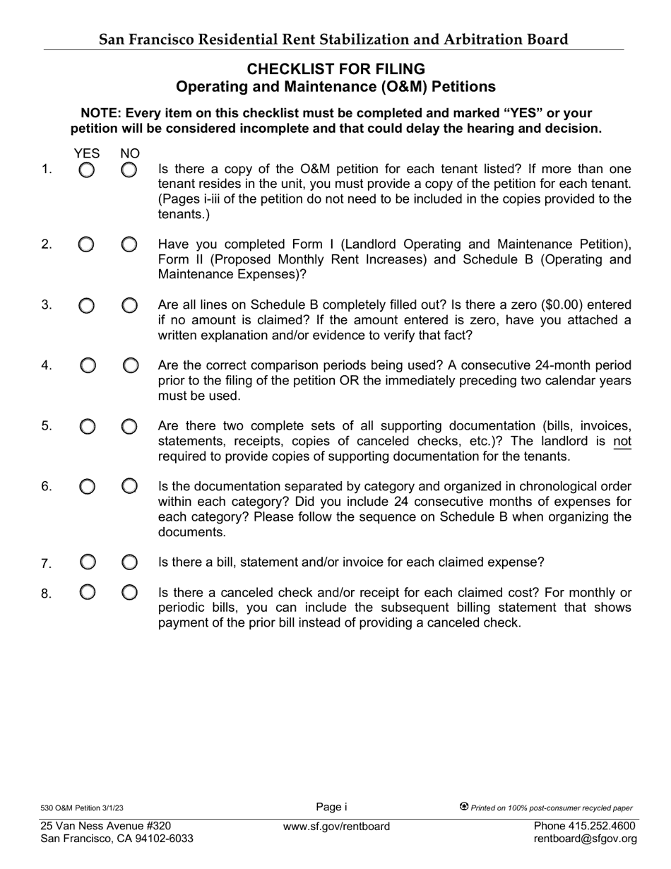 Form 530 Download Fillable PDF or Fill Online Landlord Operating and ...