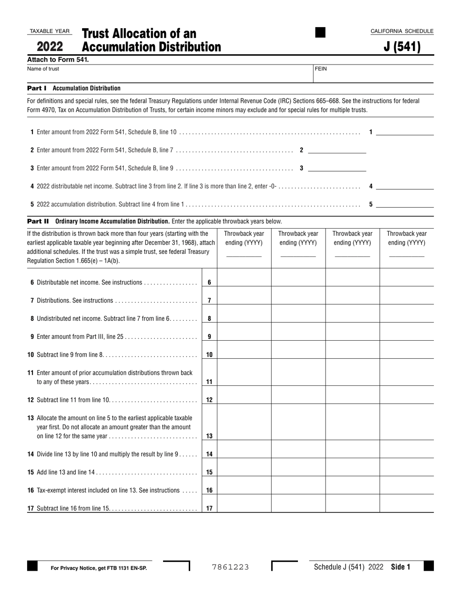 Form 541 Schedule J Download Fillable PDF or Fill Online Trust ...
