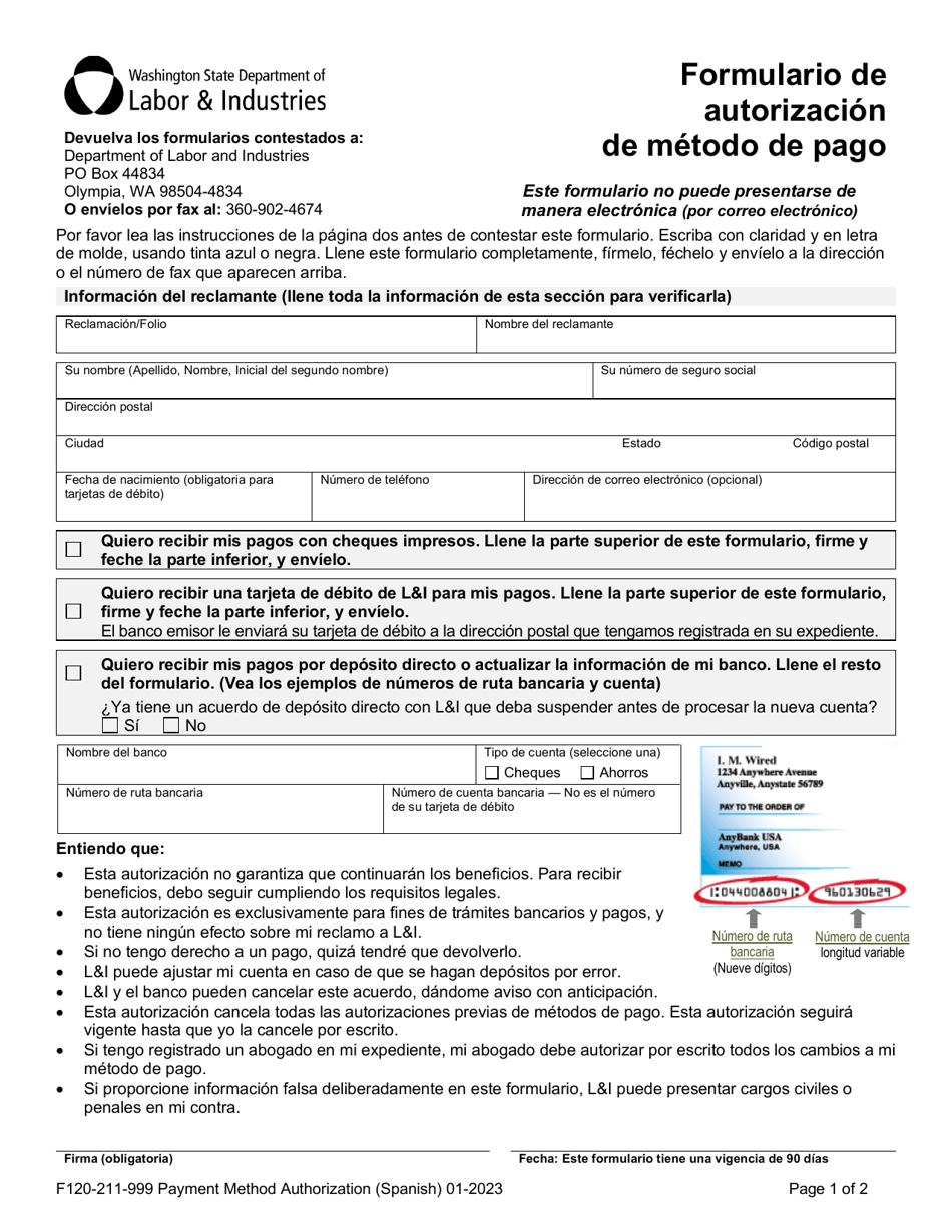 Formulario F120-211-999 Download Printable PDF or Fill Online Formulario De Autorizacion De ...