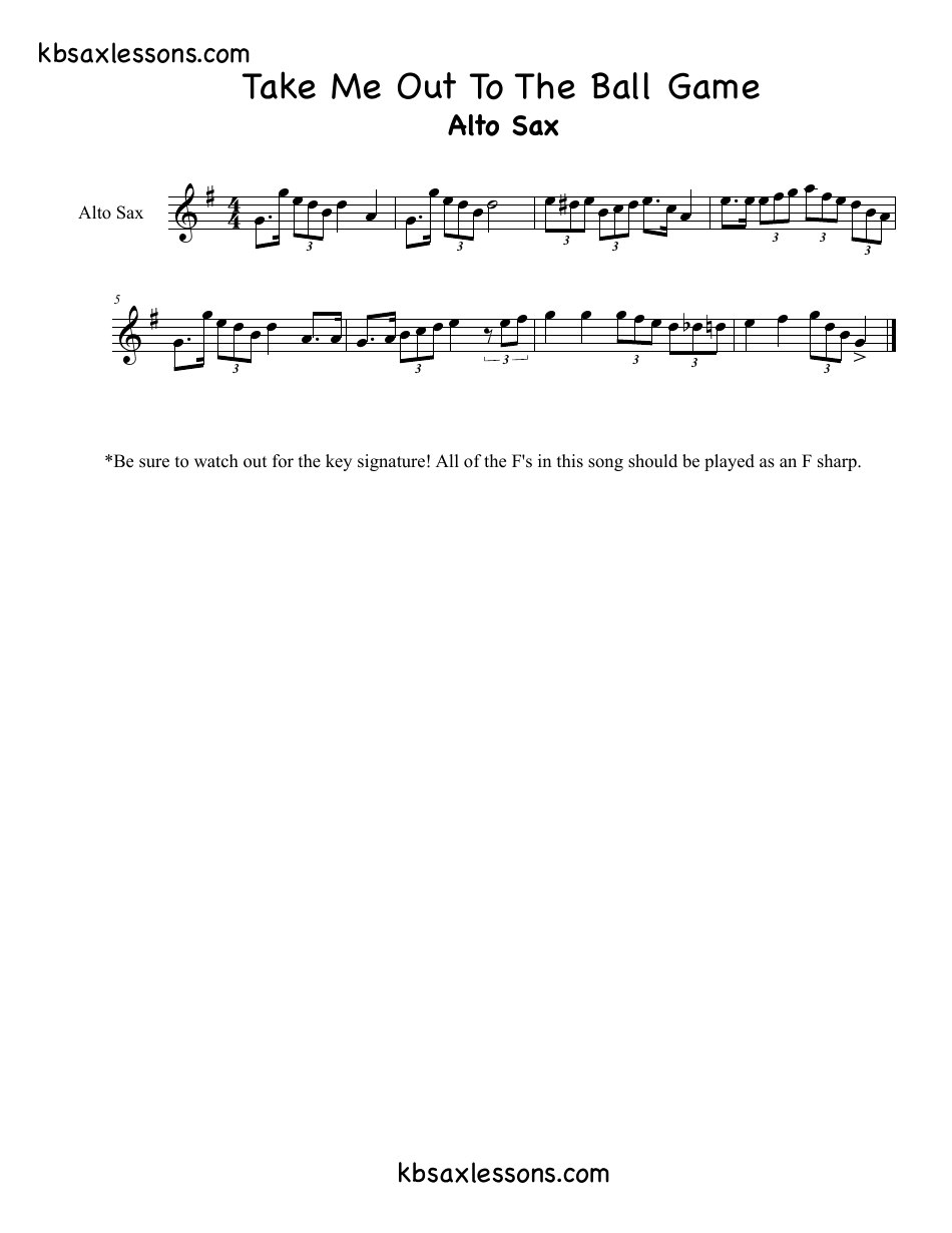 Take Me out to the Ball Game Alto Sax Sheet Music Download Printable ...