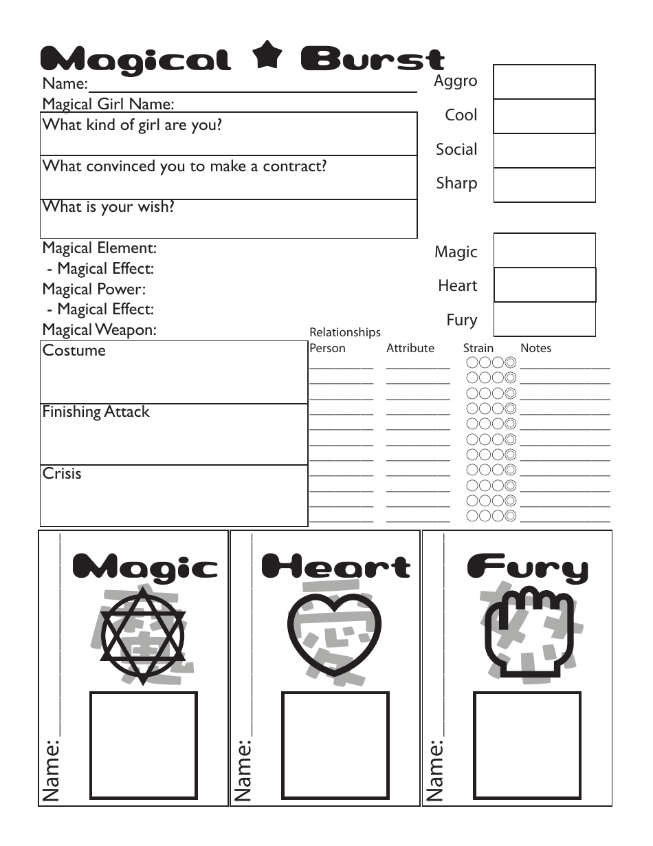 Magical Burst Character Sheet Download Printable PDF | Templateroller