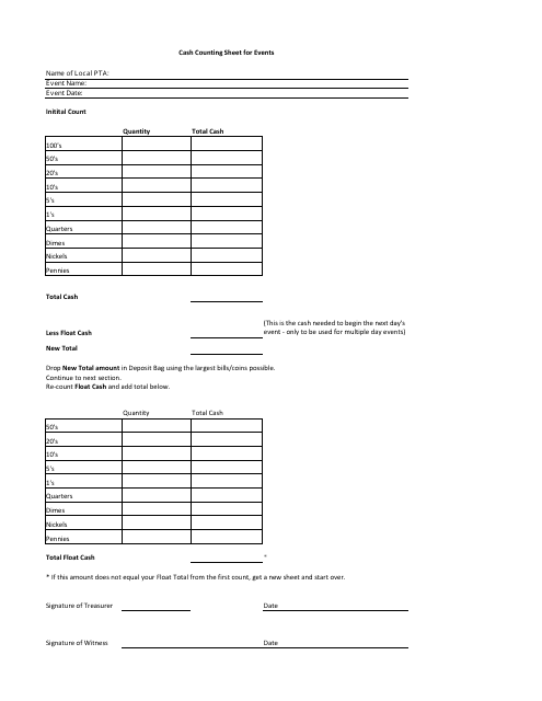 Cash Counting Sheet For Events Template Download Printable PDF Cash Counting Sheet For Events Template Download Printable PDF