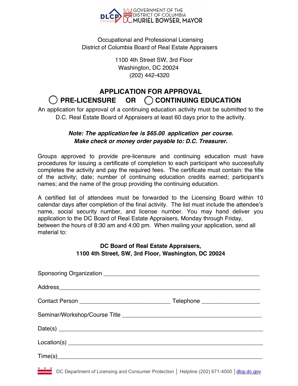 Washington, D.C. Ce Course and Instructor Application - Fill Out, Sign ...