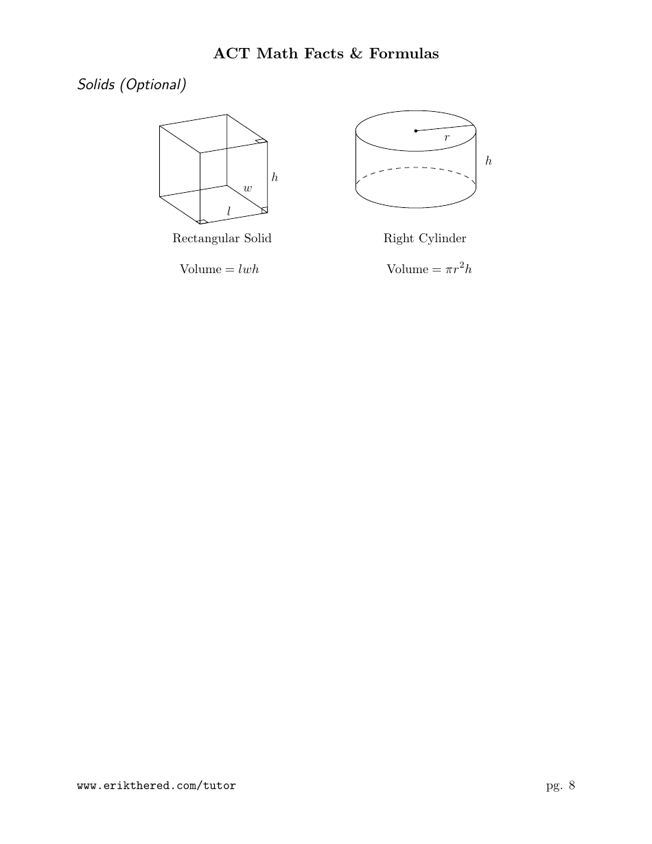 Act Math Facts and Formulas Sheet Download Printable PDF | Templateroller
