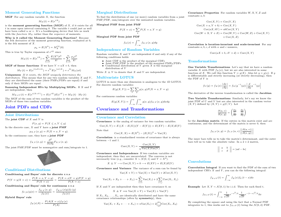 Probability Cheatsheet - Varicolored Download Printable PDF | Templateroller