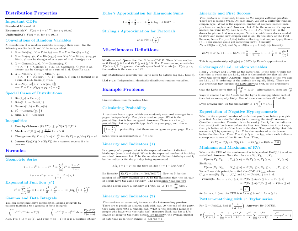 Probability Cheatsheet - Varicolored Download Printable PDF ...