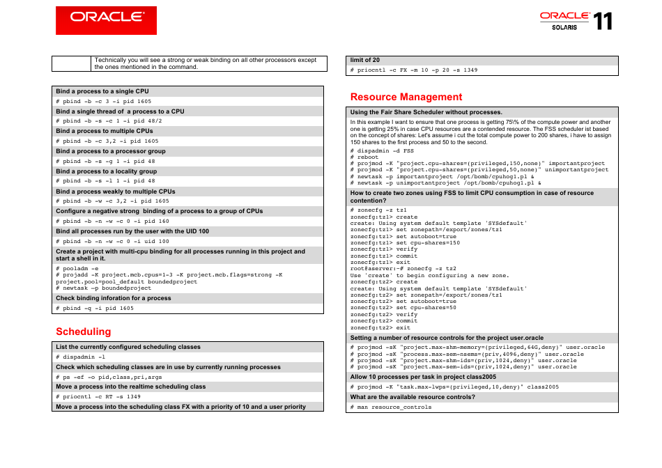 Oracle Solaris 11.3 Cheat Sheet Download Printable PDF | Templateroller