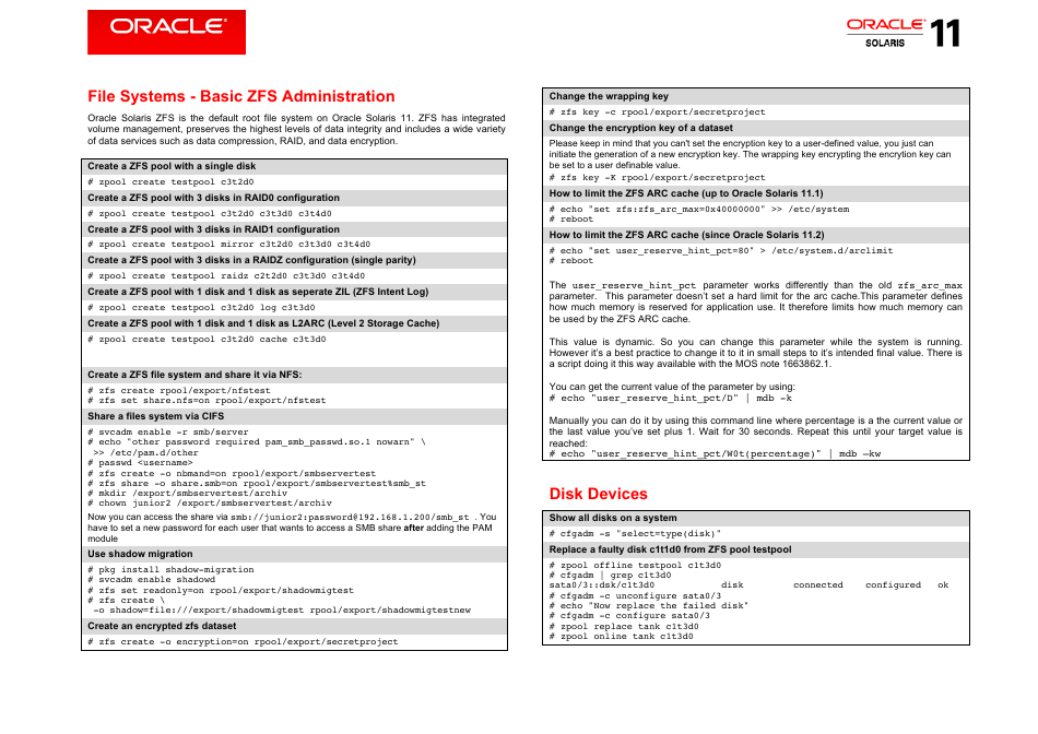 Oracle Solaris 11.3 Cheat Sheet Download Printable PDF | Templateroller