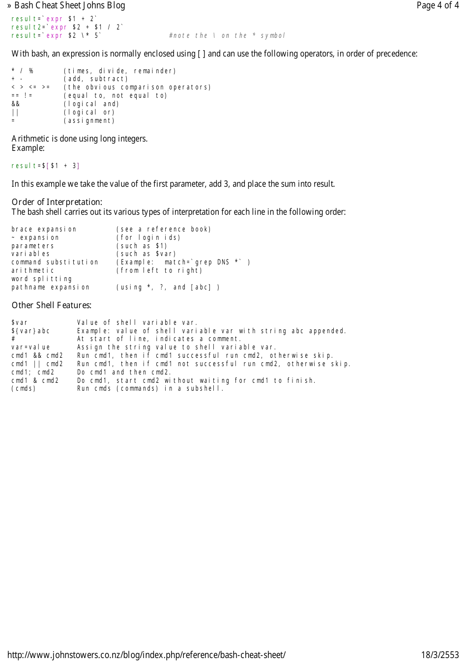 Bash Cheat Sheet - John Stowers Download Printable PDF | Templateroller