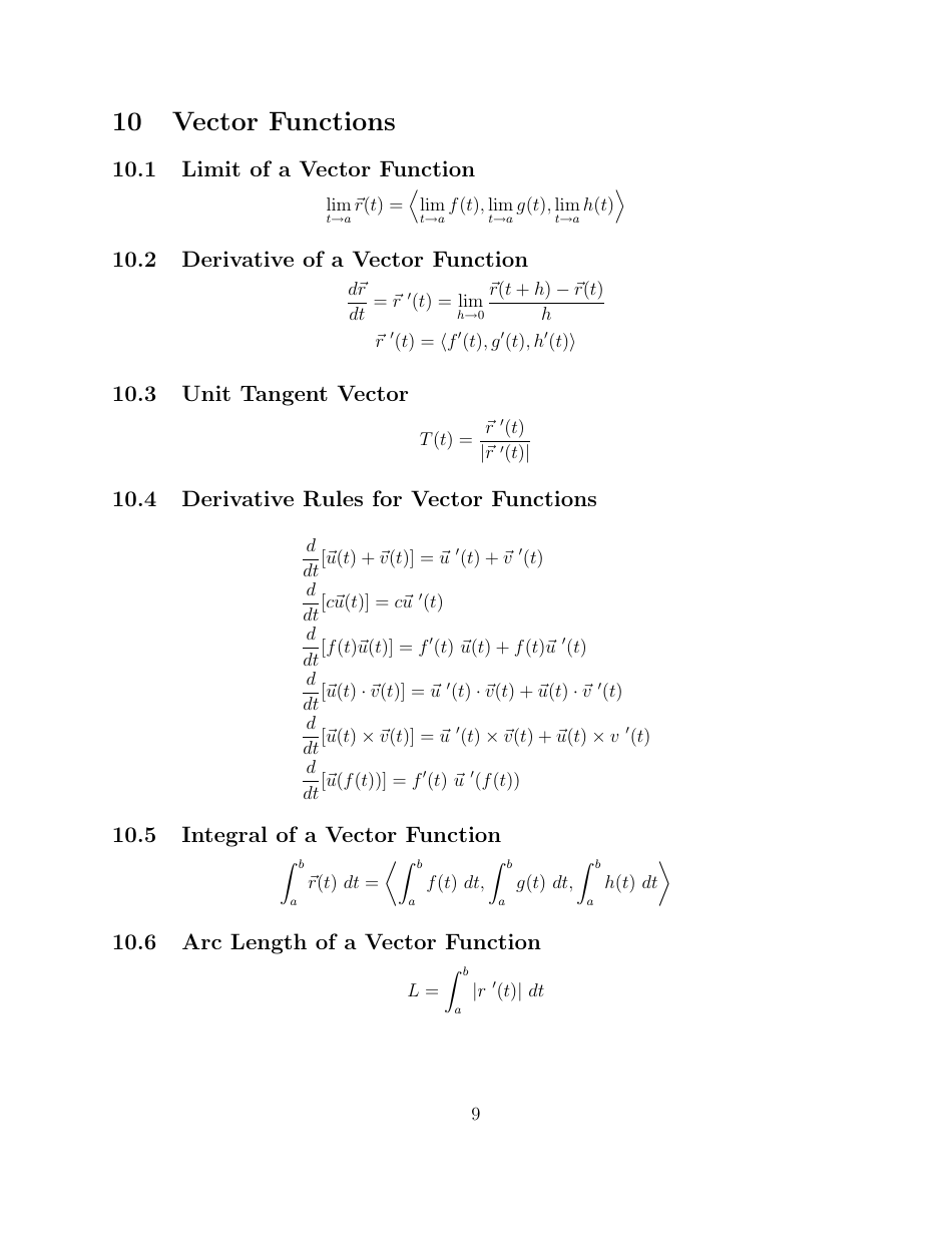 Math 21a Cheat Sheet Multivariable Calculus Tommy Macwilliam