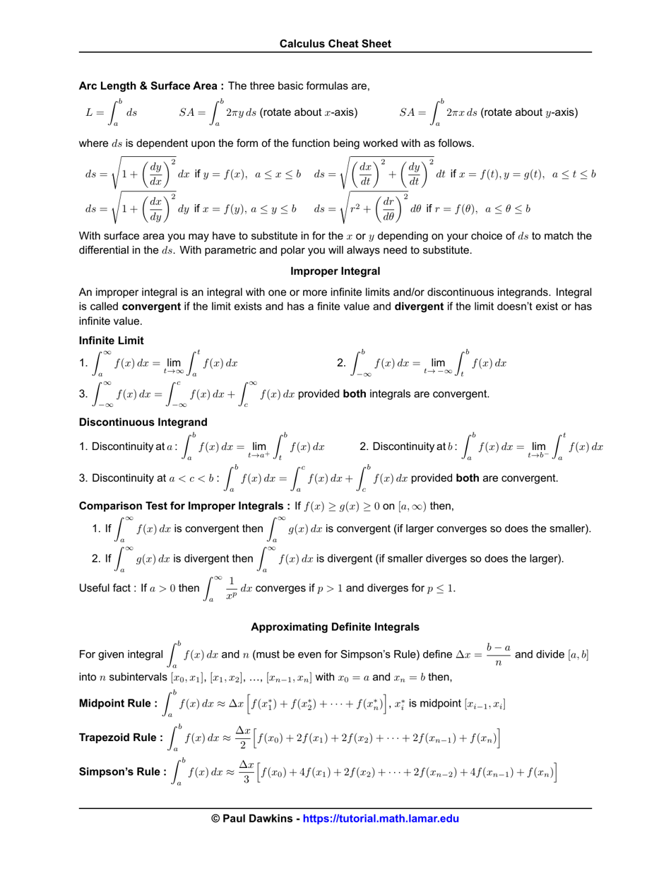 Calculus Cheat Sheet - Paul Dawkins Download Printable PDF | Templateroller Calculus Cheat Sheet - Paul Dawkins Download Printable PDF | Templateroller