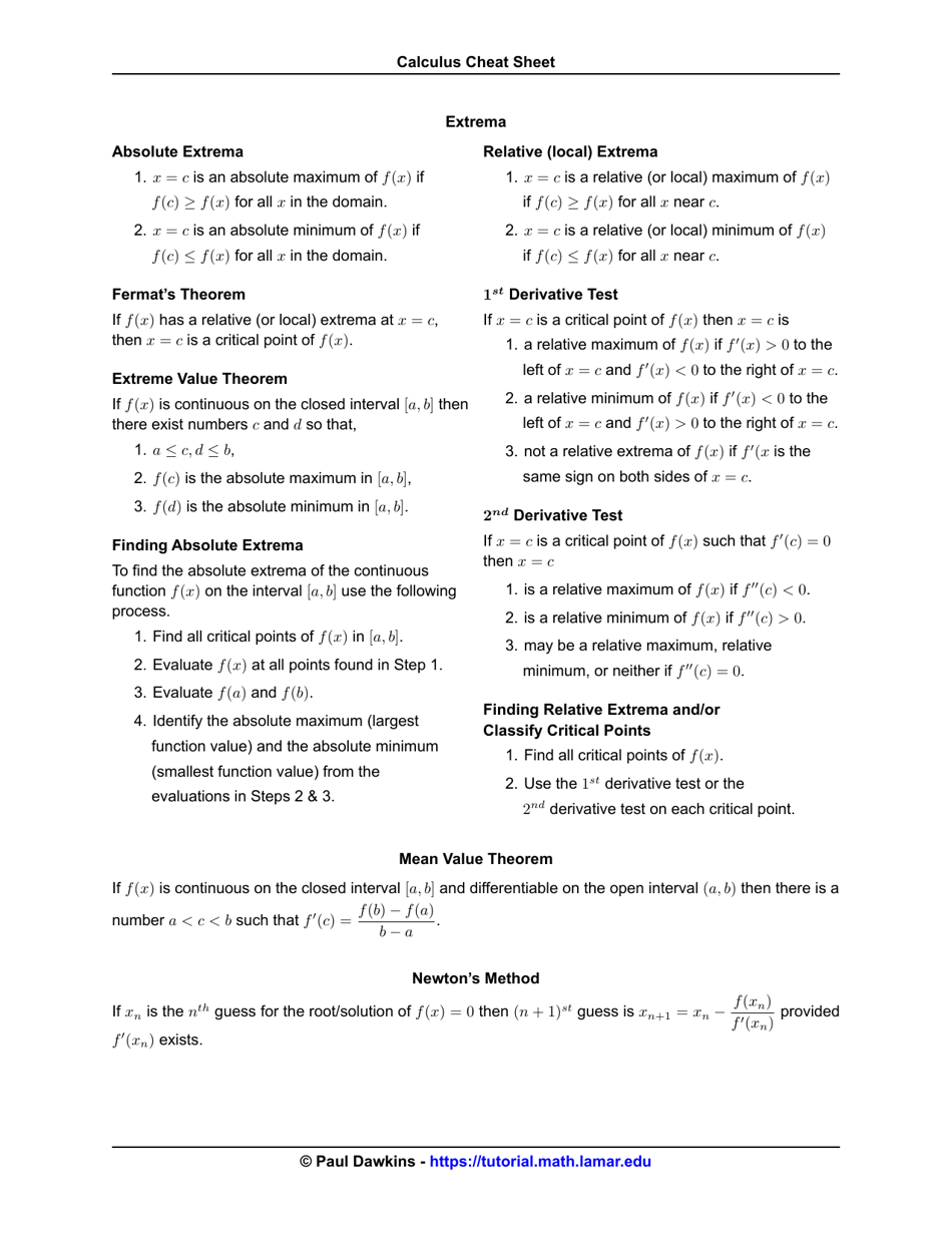 Calculus Cheat Sheet - Paul Dawkins Download Printable PDF | Templateroller Calculus Cheat Sheet - Paul Dawkins Download Printable PDF | Templateroller