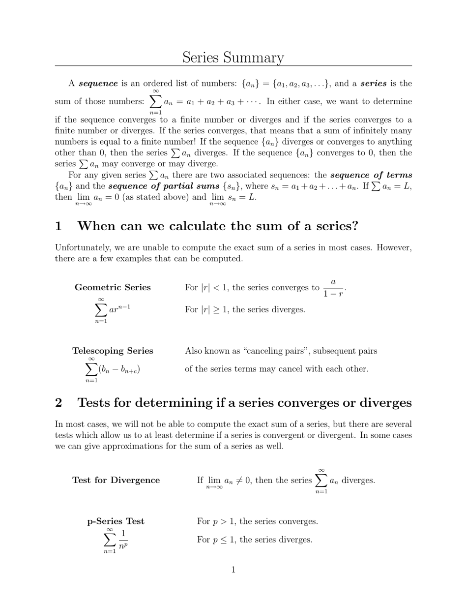 Series Summary Sheet Download Printable PDF | Templateroller