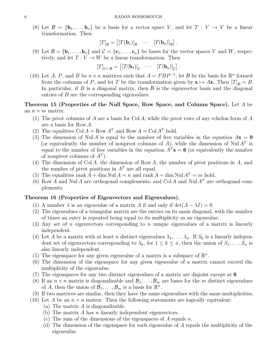 Linear Algebra Summary Cheat Sheet Download Printable PDF | Templateroller