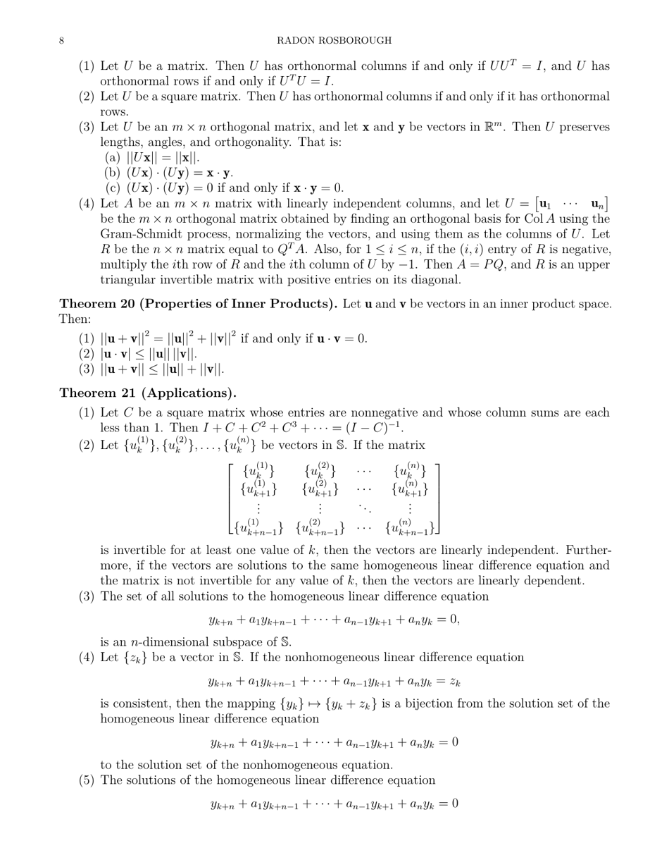 Linear Algebra Summary Cheat Sheet Download Printable Pdf | Templateroller