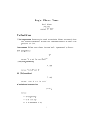 Logic Cheat Sheet Download Printable PDF | Templateroller