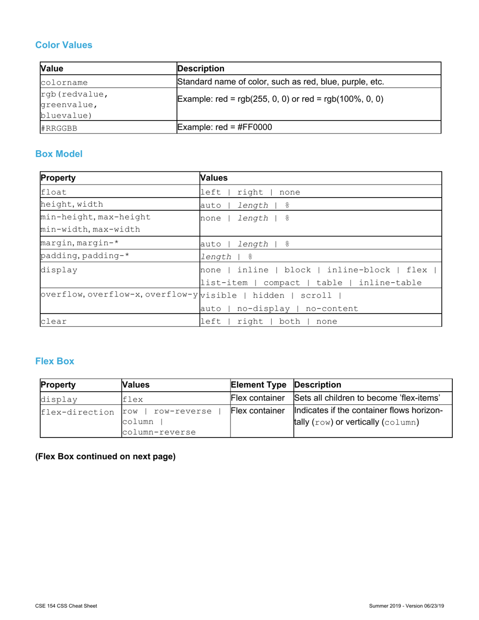 Cse 154 Css Cheat Sheet Download Printable PDF | Templateroller Cse 154 Css Cheat Sheet Download Printable PDF | Templateroller