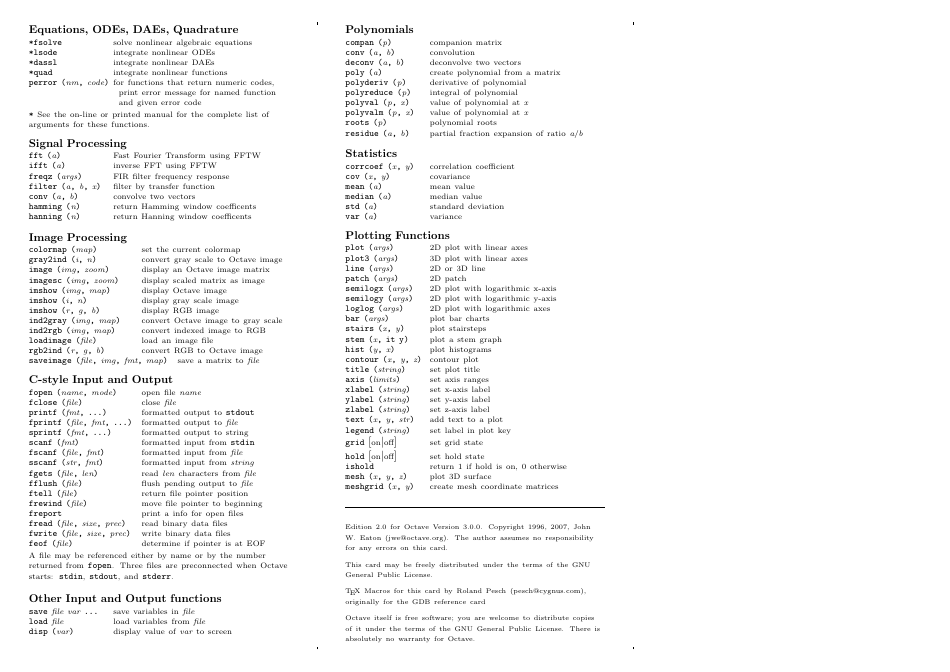 Octave Quick Reference Sheet Download Printable PDF | Templateroller Octave Quick Reference Sheet Download Printable PDF | Templateroller