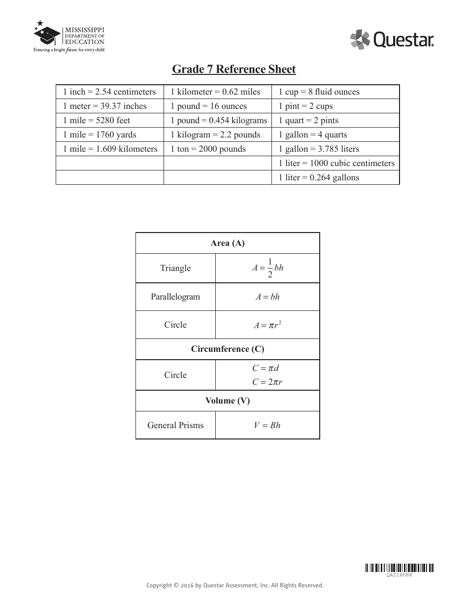 Grade 7 Math Reference Sheet Download Printable PDF Templateroller