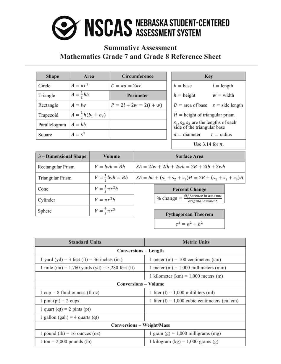 Grade 7 And Grade 8 Math Reference Sheet Download Printable PDF Grade 7 And Grade 8 Math Reference Sheet Download Printable PDF