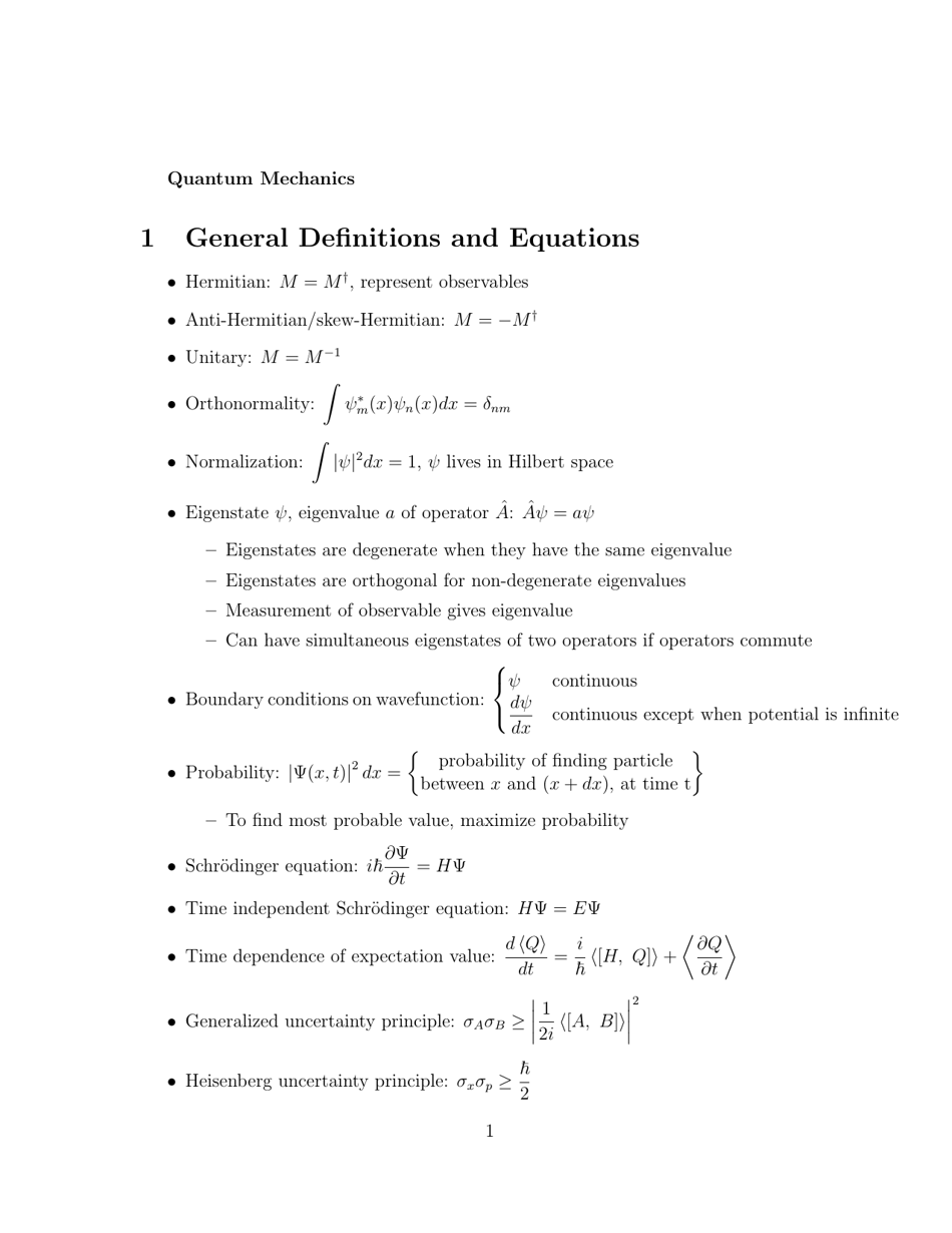 Quantum Mechanics Cheat Sheet Download Printable PDF | Templateroller