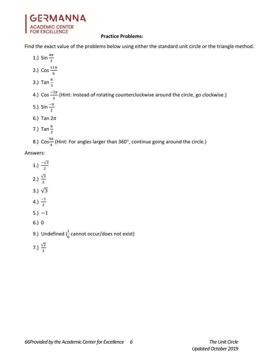 The Unit Circle Cheat Sheet Download Printable PDF | Templateroller The Unit Circle Cheat Sheet Download Printable PDF | Templateroller