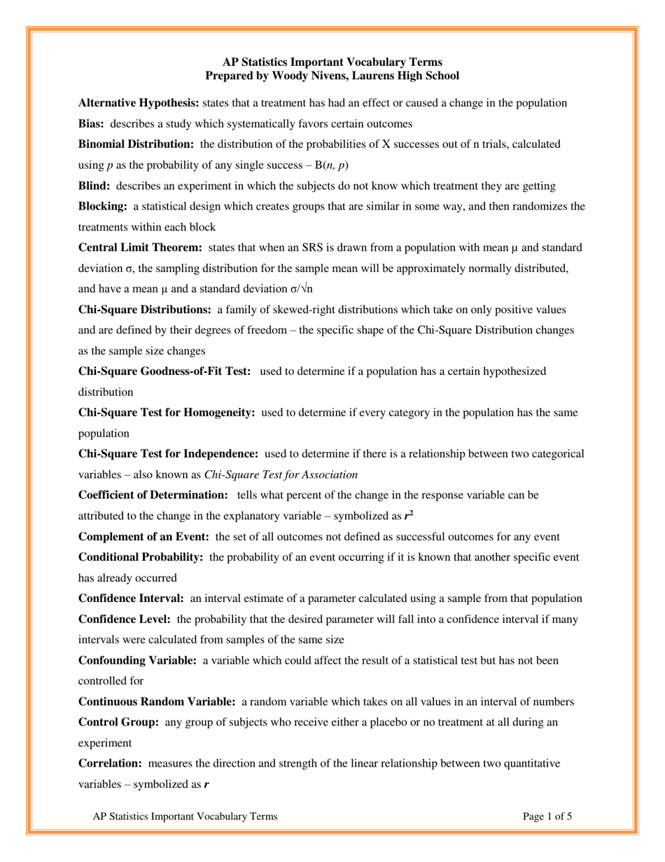 Ap Statistics Important Vocabulary Terms Cheat Sheet Download Printable ...