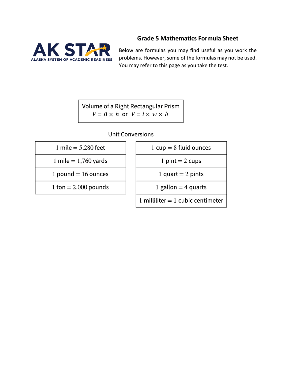 Grade 5 Mathematics Formula Sheet Download Printable PDF Templateroller