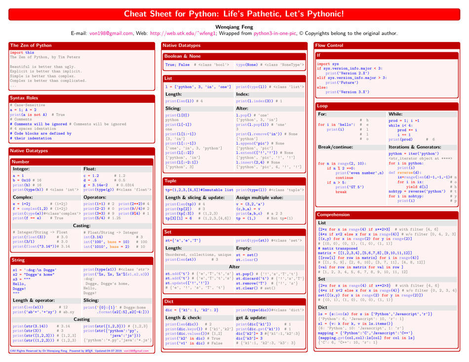 Cheat Sheet for Python Download Printable PDF | Templateroller