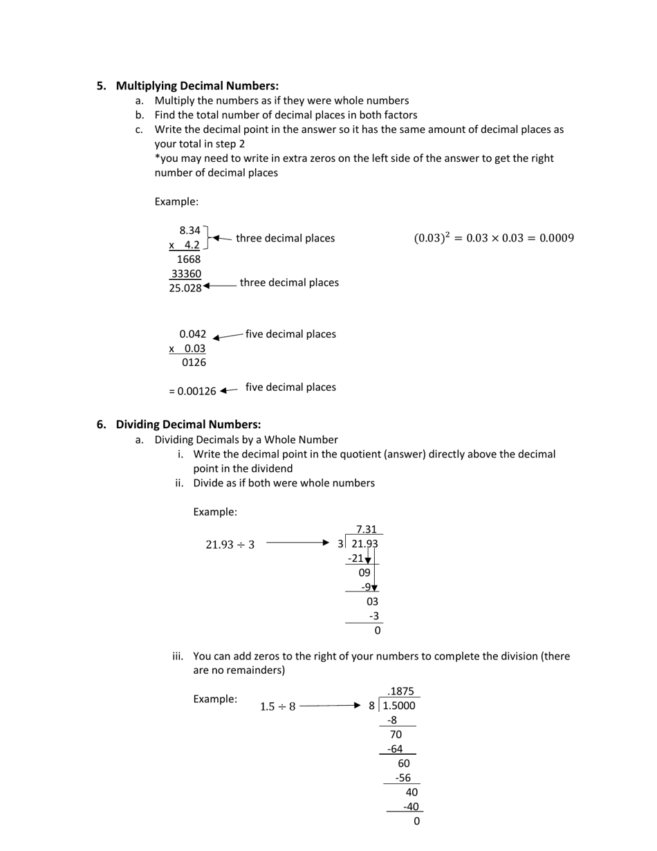 Decimals Cheat Sheet Download Printable PDF | Templateroller