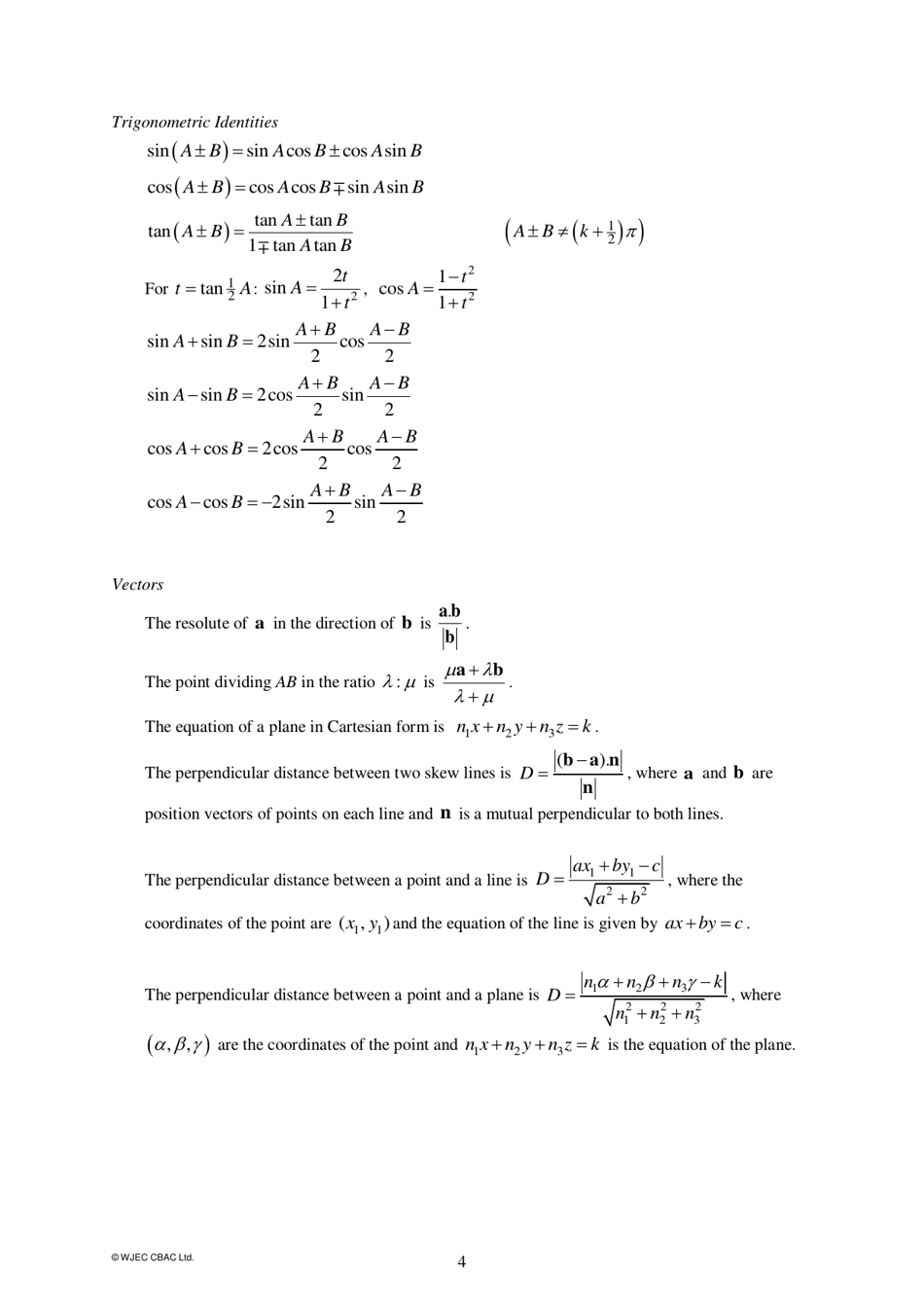 Gce As A Level Further Mathematics Formula Sheet Download Printable PDF