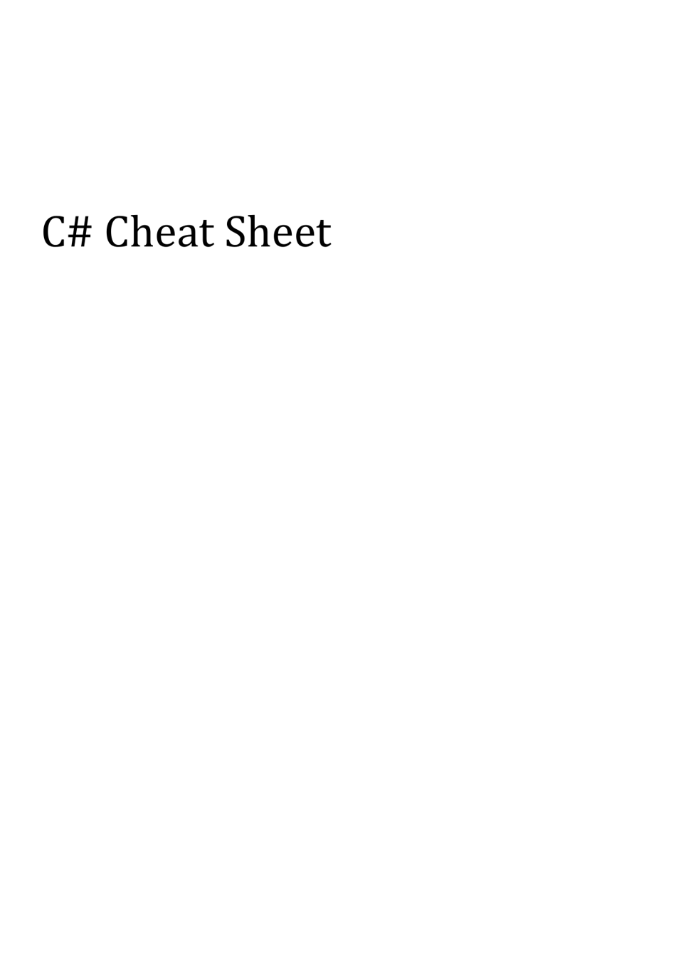 C# Cheat Sheet Download Printable PDF | Templateroller