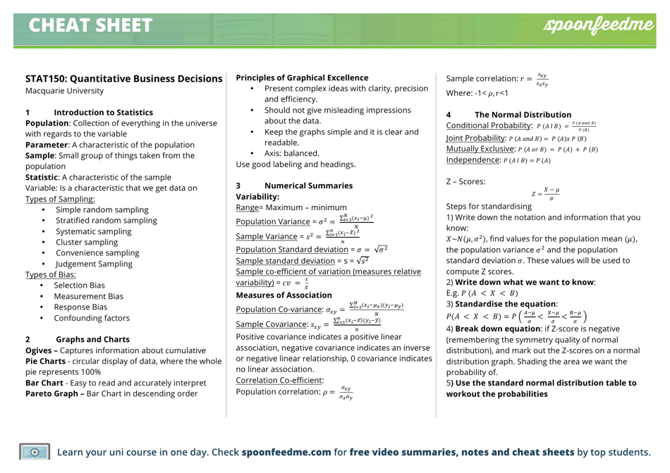 Statistics Cheat Sheet - Quantitative Business Decisions - Fill Out ...