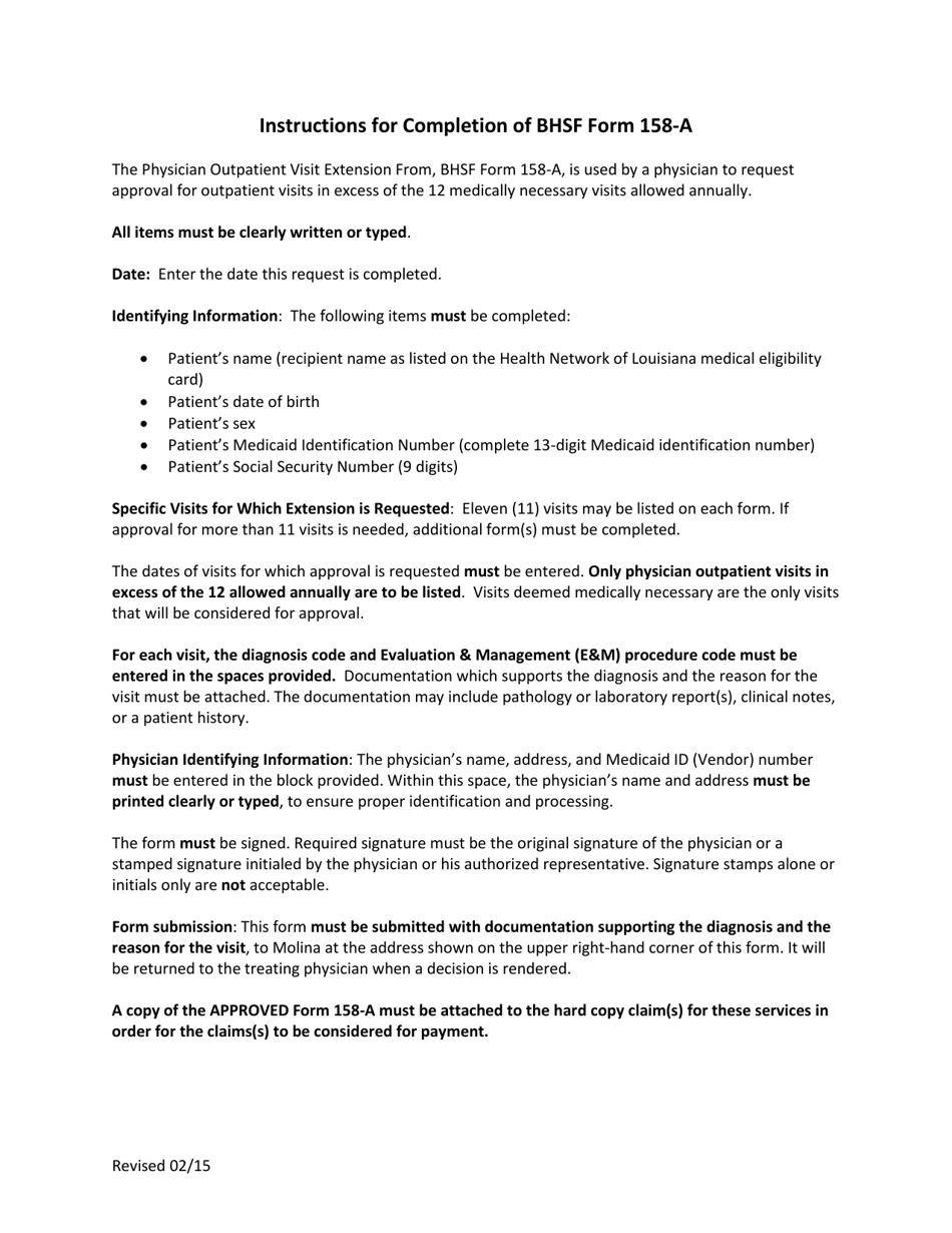 BHSF Form 158-A - Fill Out, Sign Online and Download Fillable PDF ...