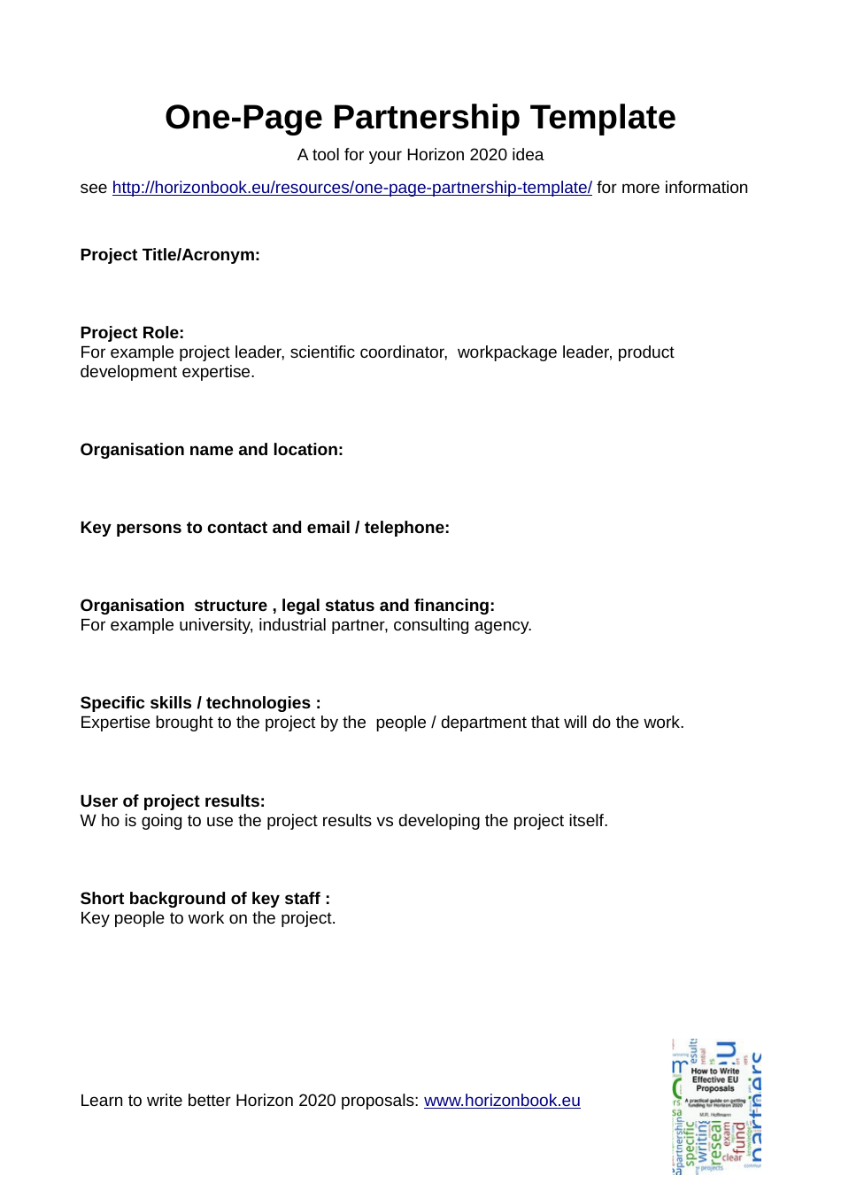 2020 One-Page Partnership Project Planning Tool Template - Horizon ...