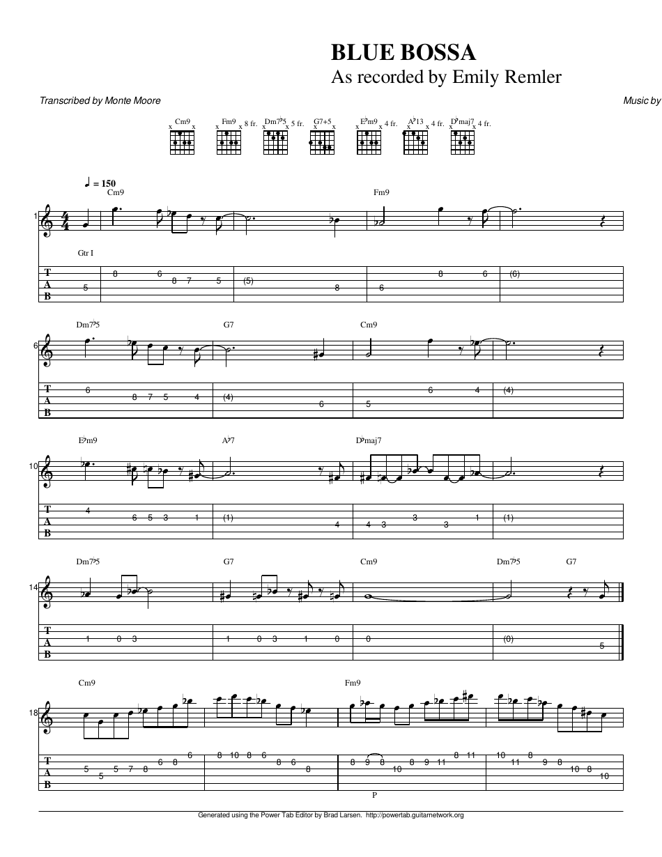 Emily Remler - Blue Bossa Sheet Music Download Printable PDF | Templateroller