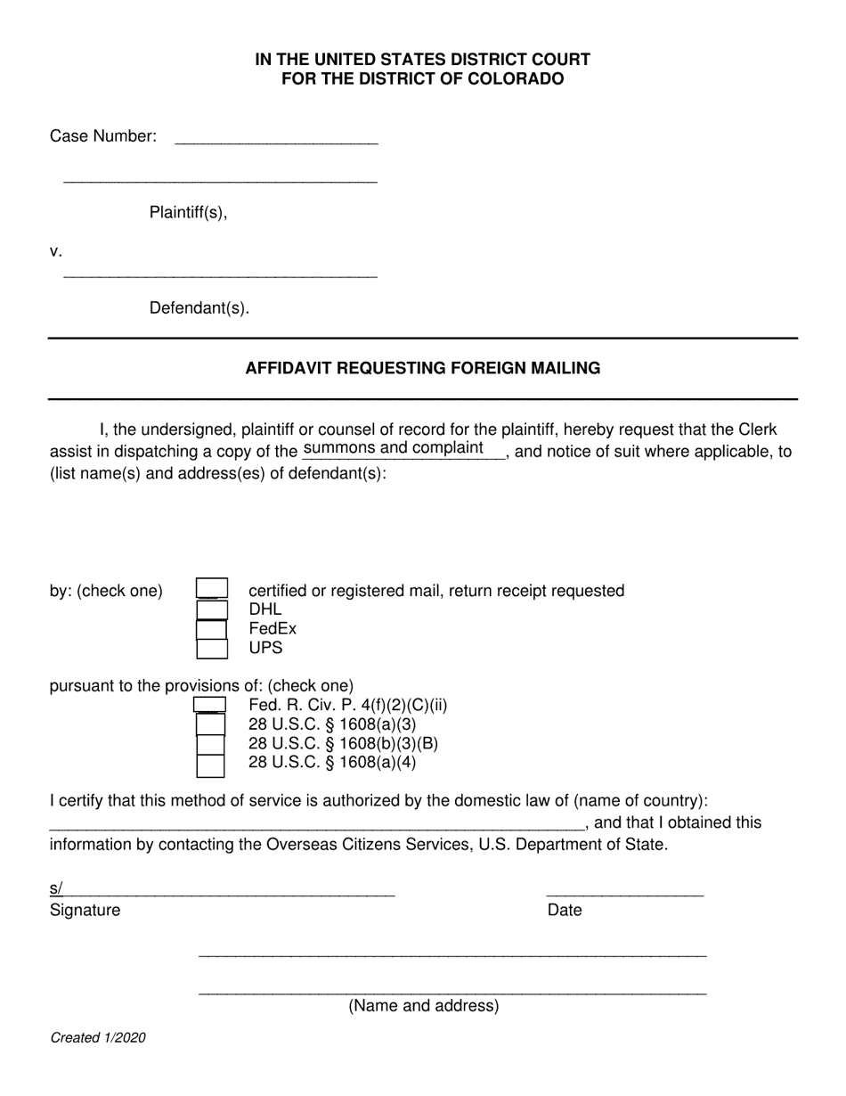 Colorado Affidavit Requesting Foreign Mailing - Fill Out, Sign Online ...