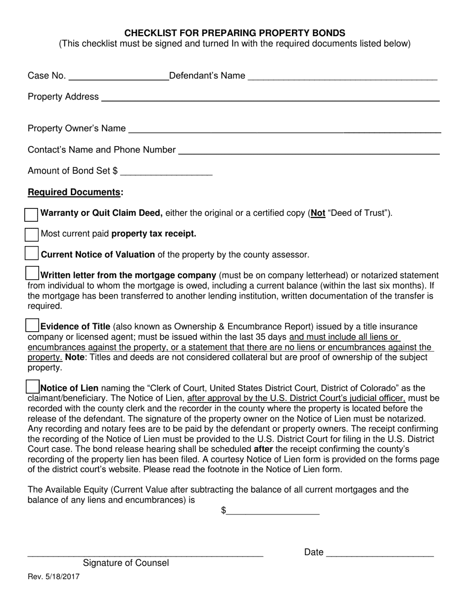 Colorado Checklist for Preparing Property Bonds - Fill Out, Sign Online ...