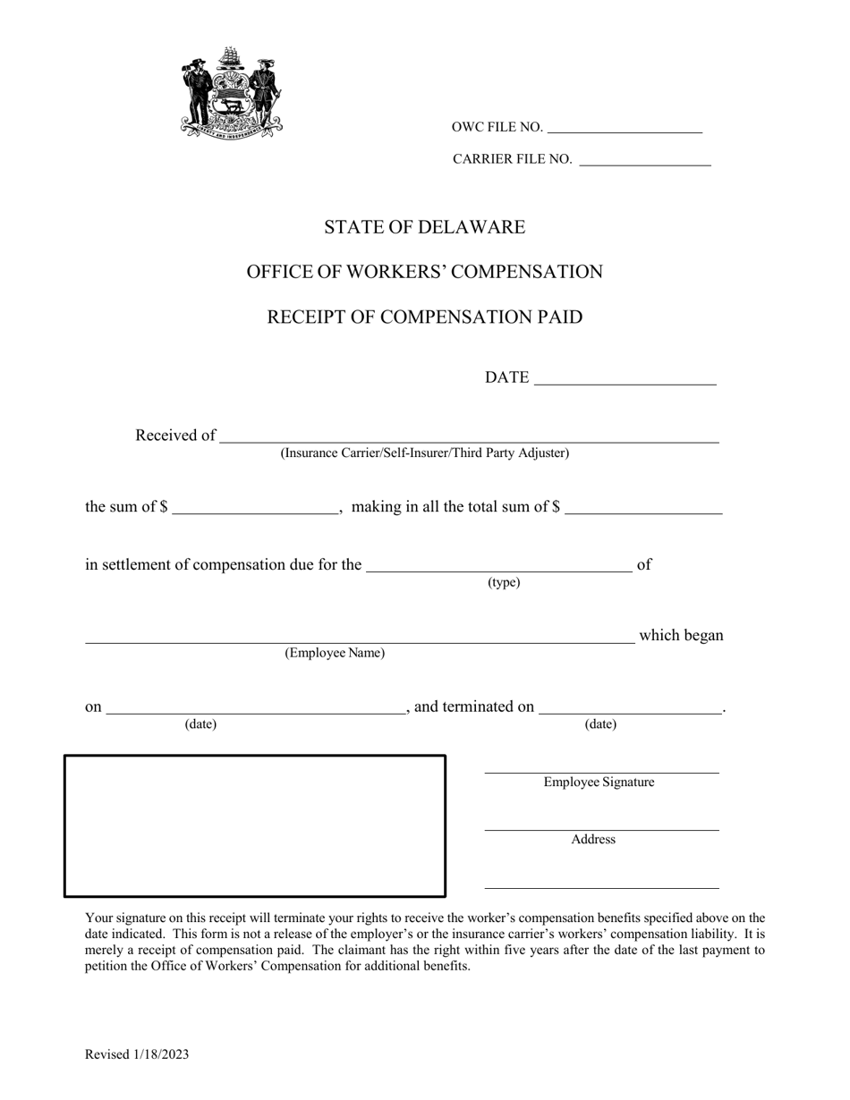 Delaware Receipt of Compensation Paid Download Fillable PDF ...