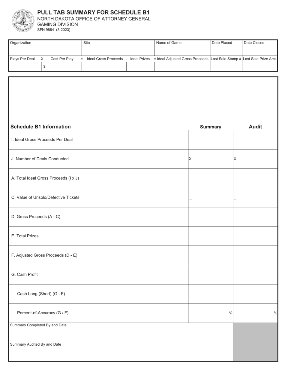Form SFN9884 - Fill Out, Sign Online and Download Fillable PDF, North ...