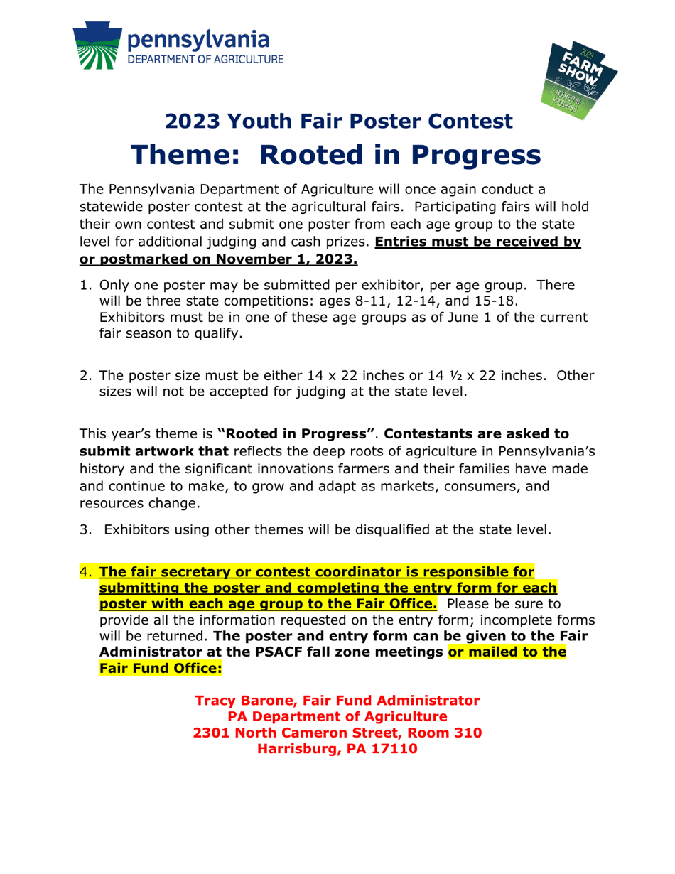 2023 Pennsylvania Poster Contest Entry Form for Pennsylvania Farm Show ...