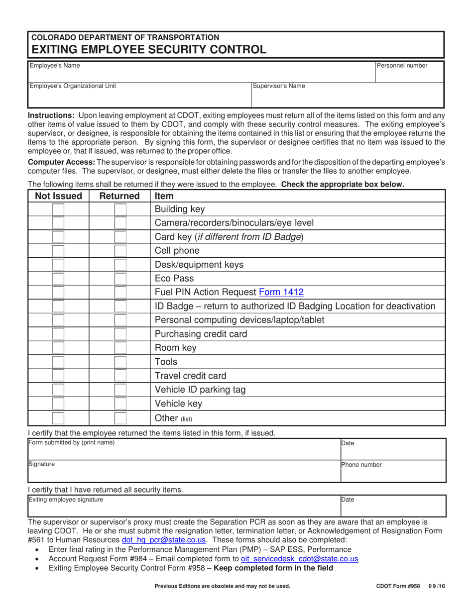 CDOT Form 958 - Fill Out, Sign Online and Download Fillable PDF ...