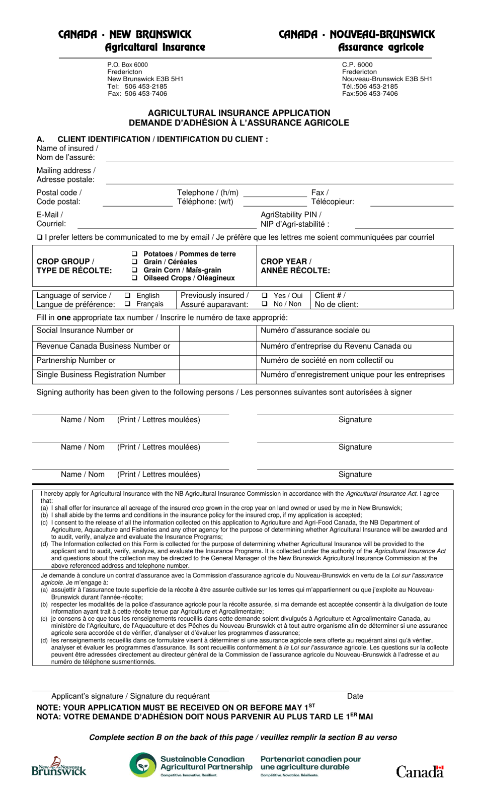 New Brunswick Canada Agricultural Insurance Application - Fill Out ...