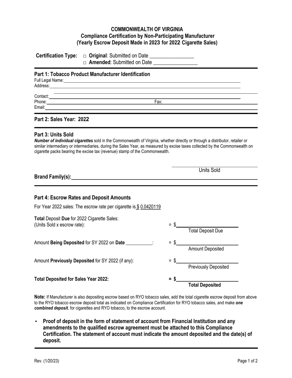 2022 Virginia Compliance Certification by Non-participating ...