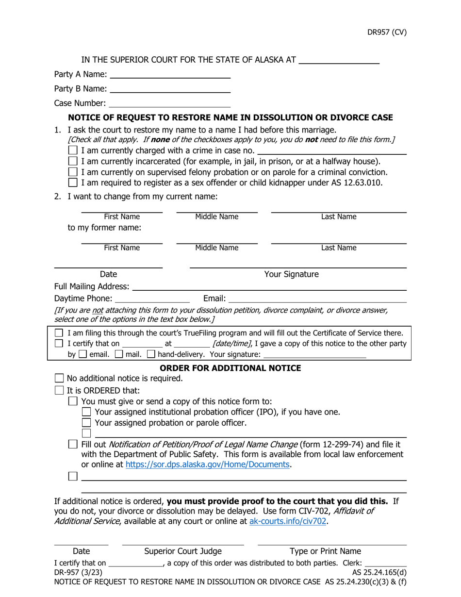 Form DR-957 - Fill Out, Sign Online and Download Fillable PDF, Alaska ...