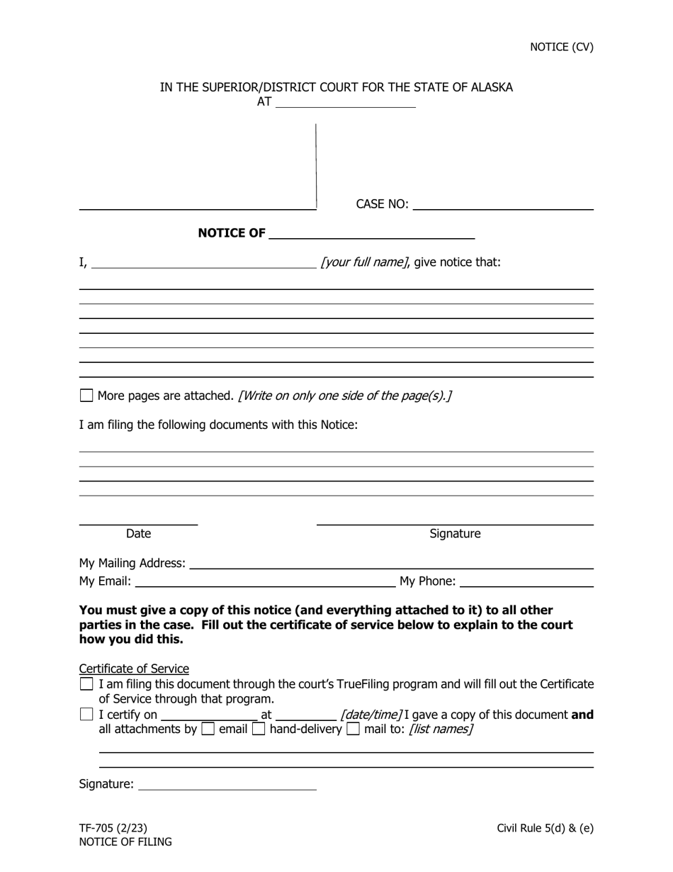 Form TF-705 - Fill Out, Sign Online and Download Fillable PDF, Alaska ...