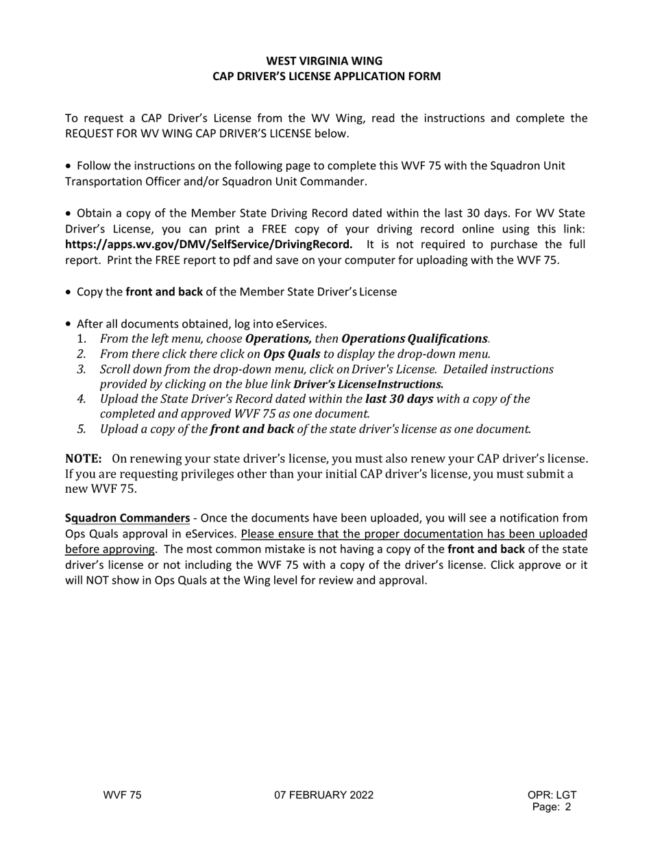 Form WVF75 - Fill Out, Sign Online and Download Printable PDF ...