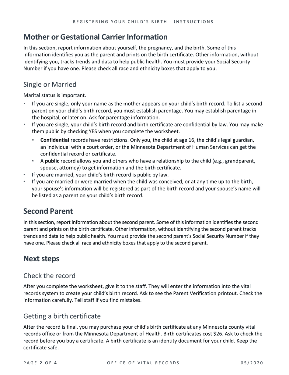 Minnesota Worksheet for Creating Your Child's Birth Record Download ... Minnesota Worksheet for Creating Your Child's Birth Record Download ...