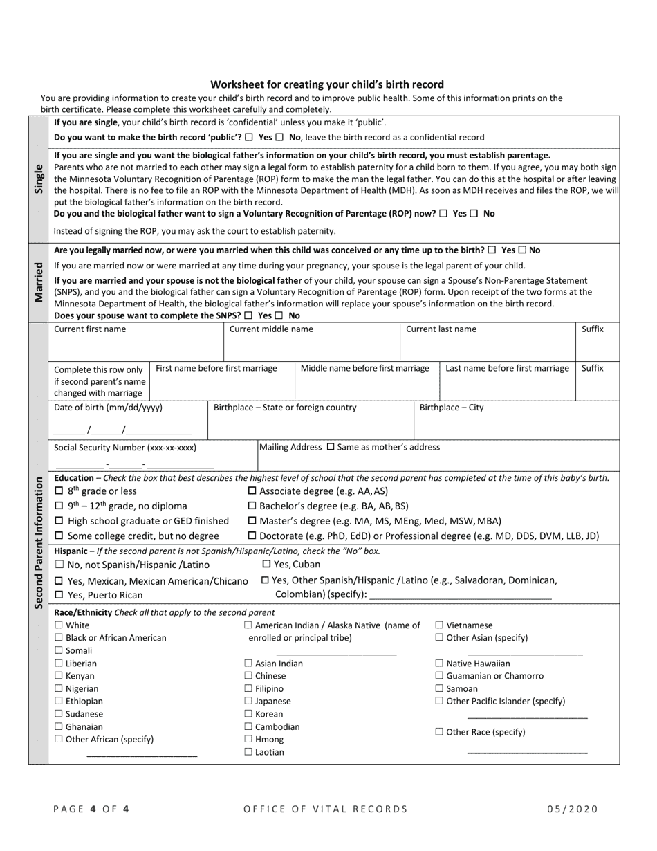 Minnesota Worksheet for Creating Your Child's Birth Record Download ... Minnesota Worksheet for Creating Your Child's Birth Record Download ...