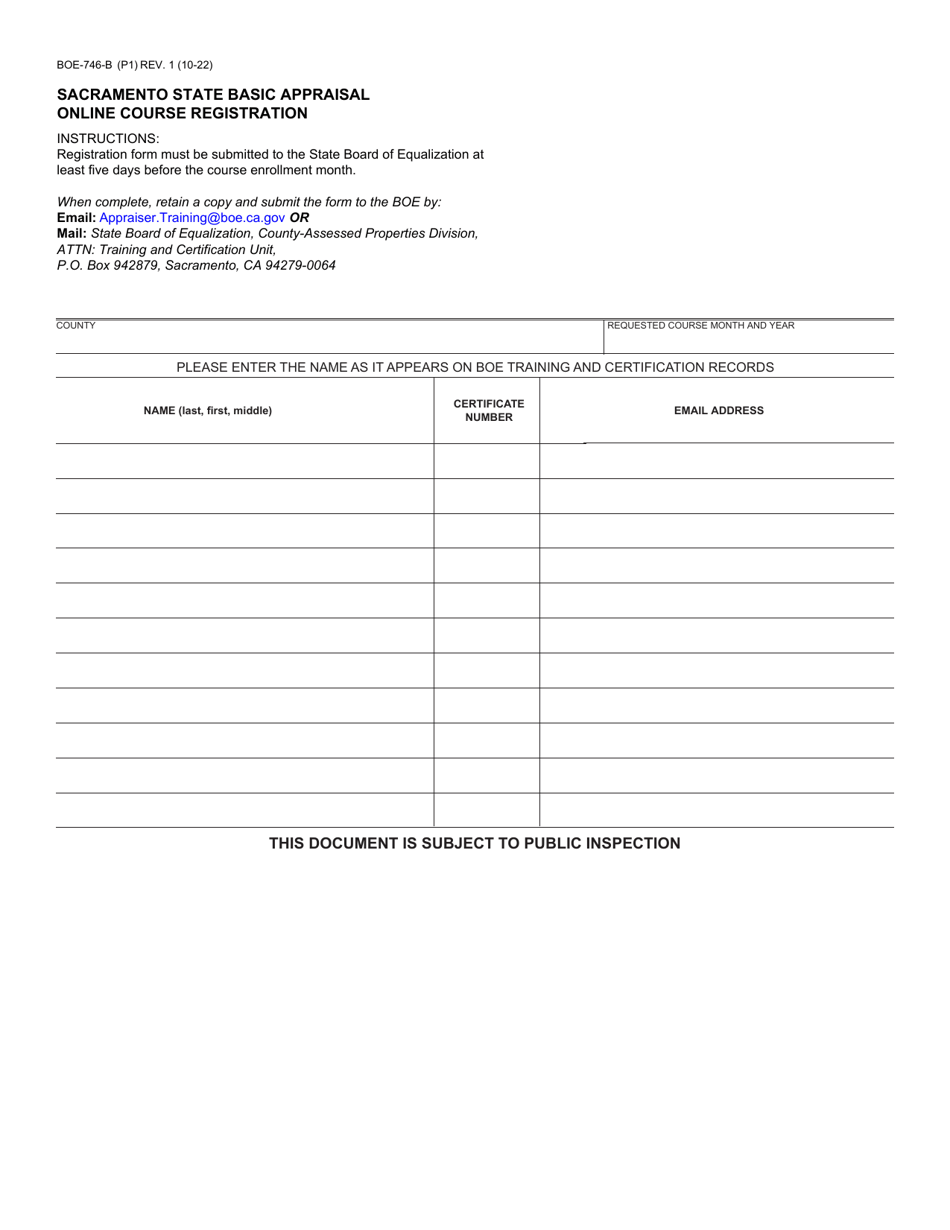 Form BOE-746-B - Fill Out, Sign Online and Download Fillable PDF ...